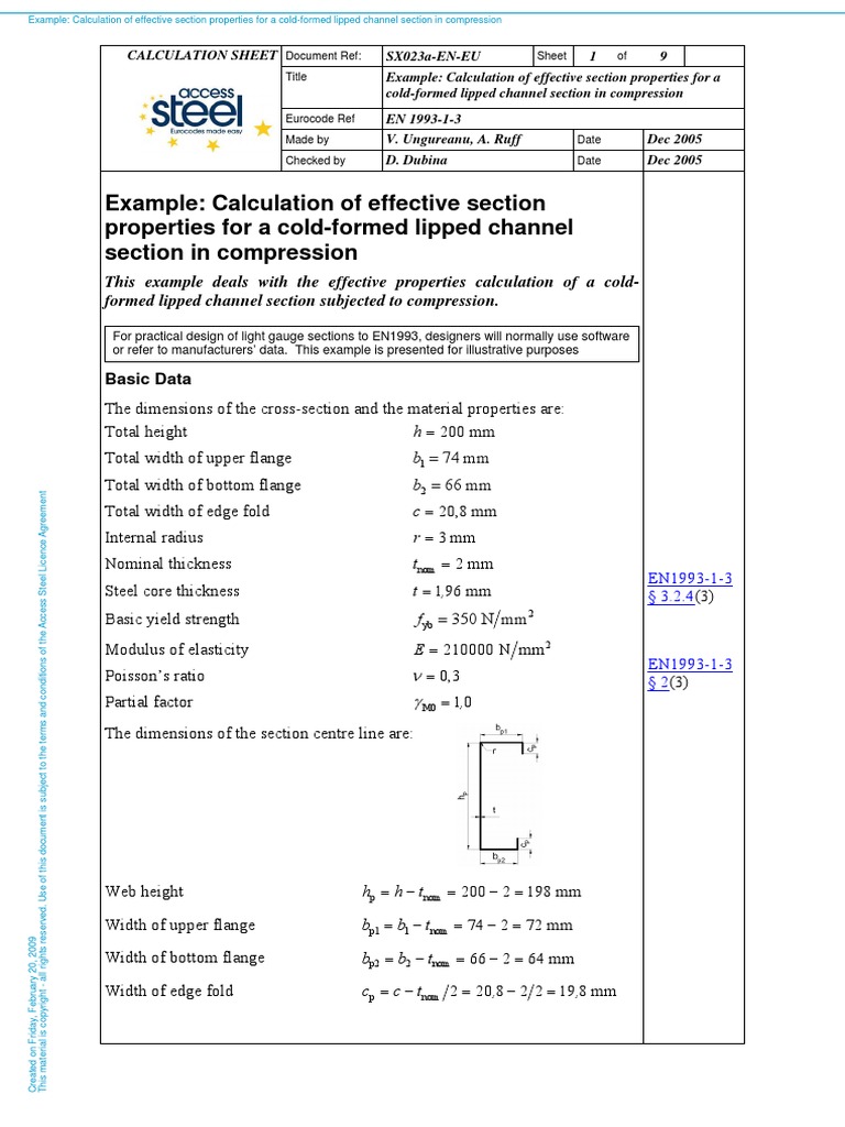 Calculation of Effective Section Properties For A Cold-Formed Lipped ...