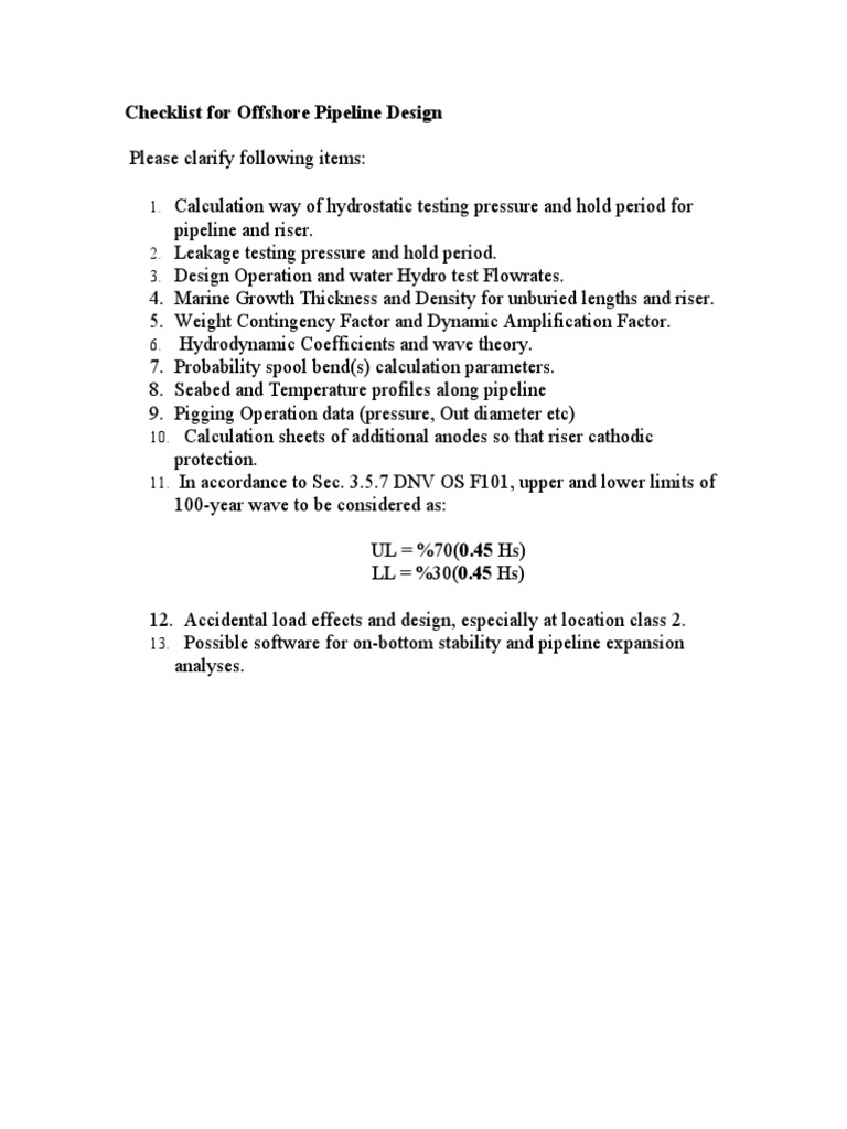 Offshore Pipeline Design Checklist | PDF