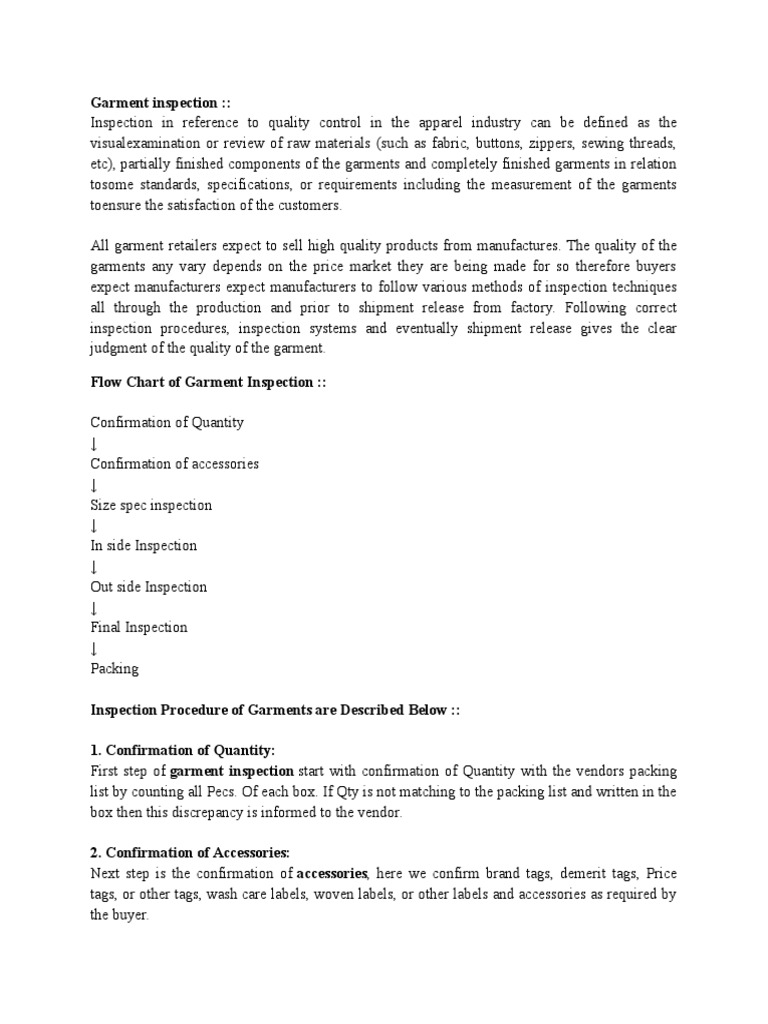 Garment Inspection | PDF | Textiles | Quality (Business)