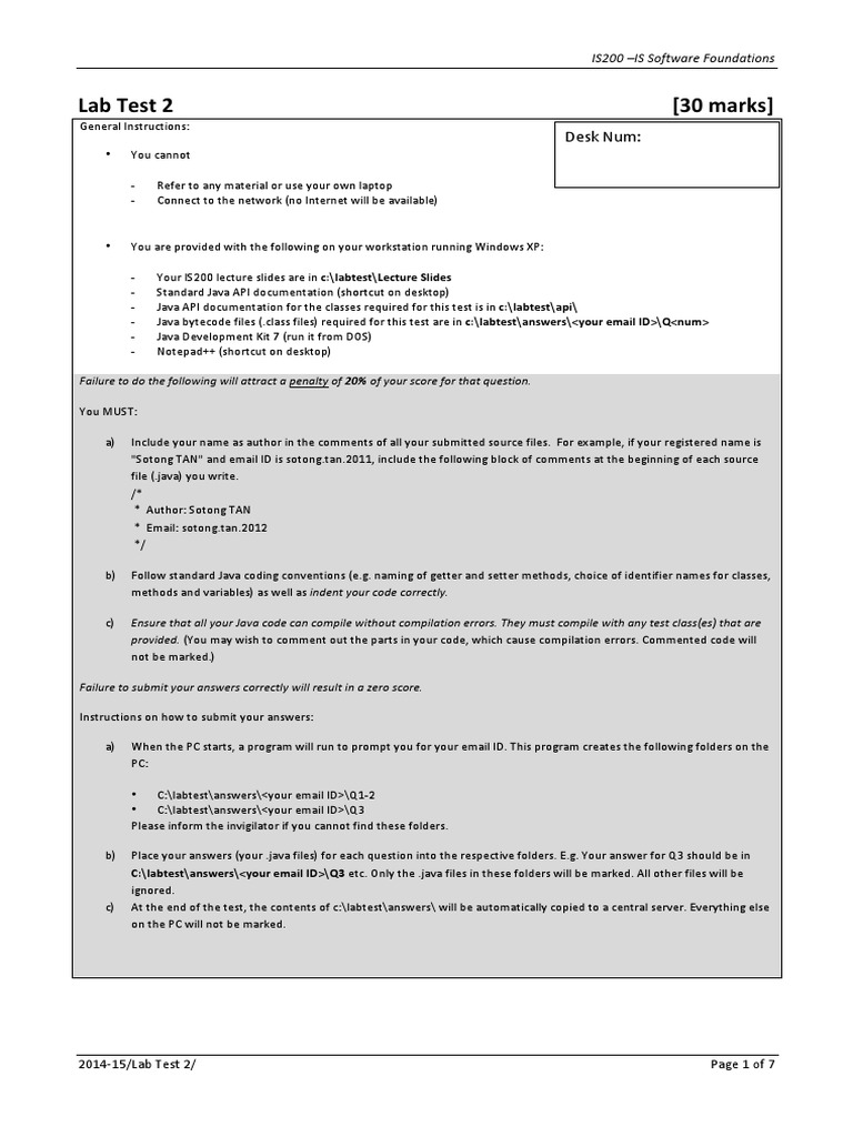 Lab Test 2 (30 Marks) : Desk Num | PDF | Application Programming ...