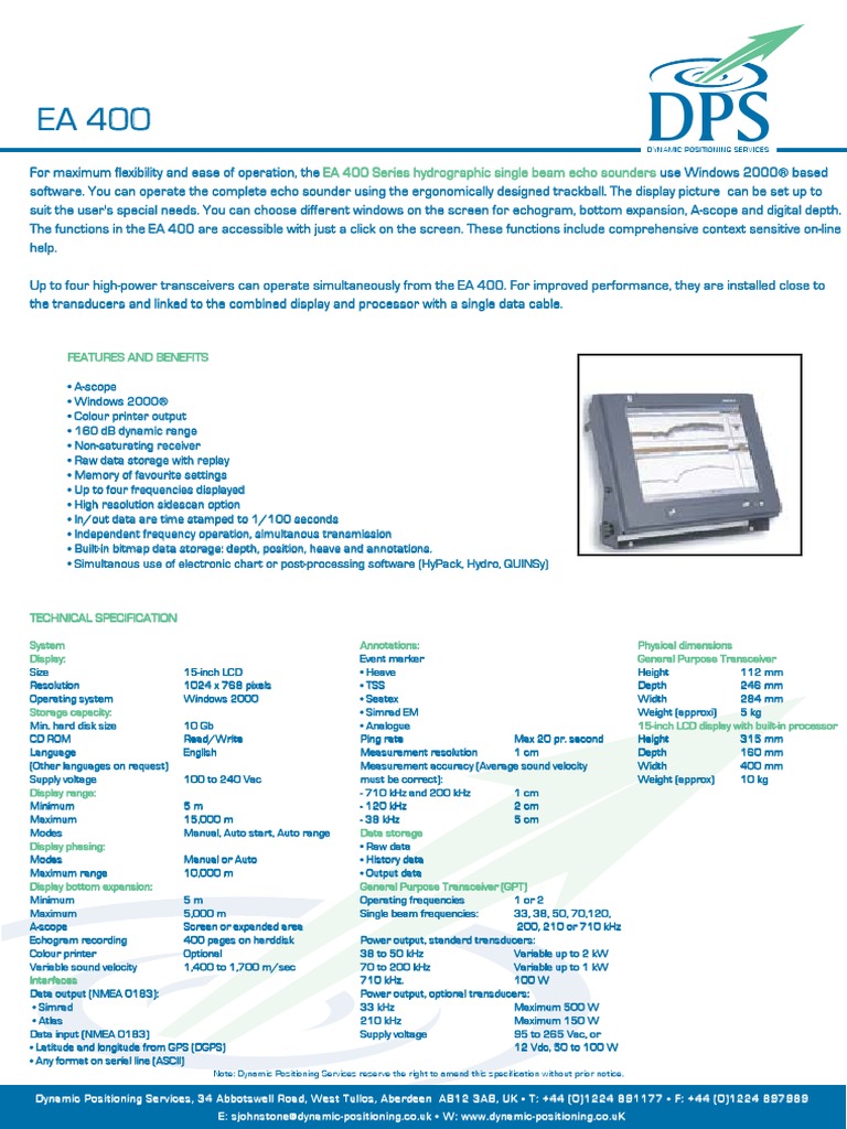EA 400 EA 400: EA 400 Series Hydrographic Single Beam Echo Sounders EA ...