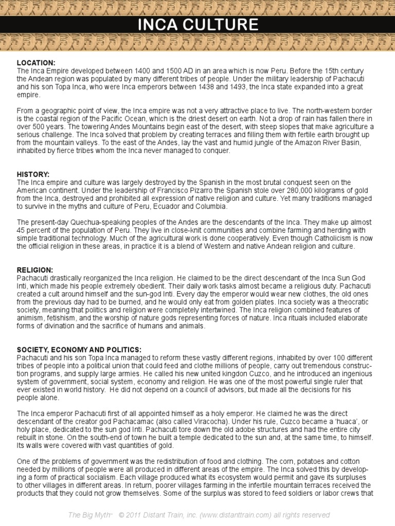 Inca Culture PDF | PDF | Inca Empire | Andes