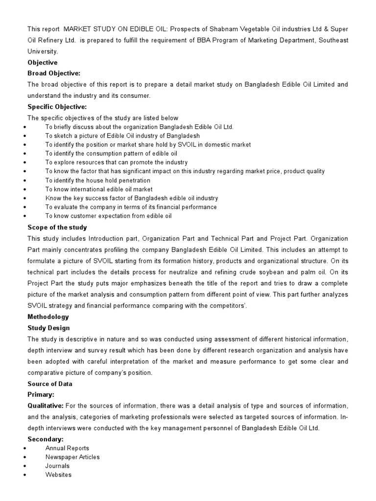 Objective Broad Objective | PDF | Soybean | Palm Oil