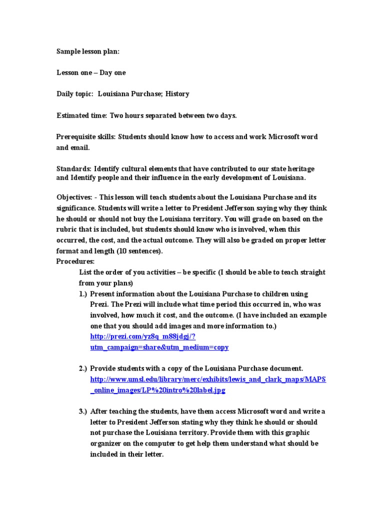 Lesson Plan Louisiana Purchase | PDF | Louisiana Purchase | Thomas ...