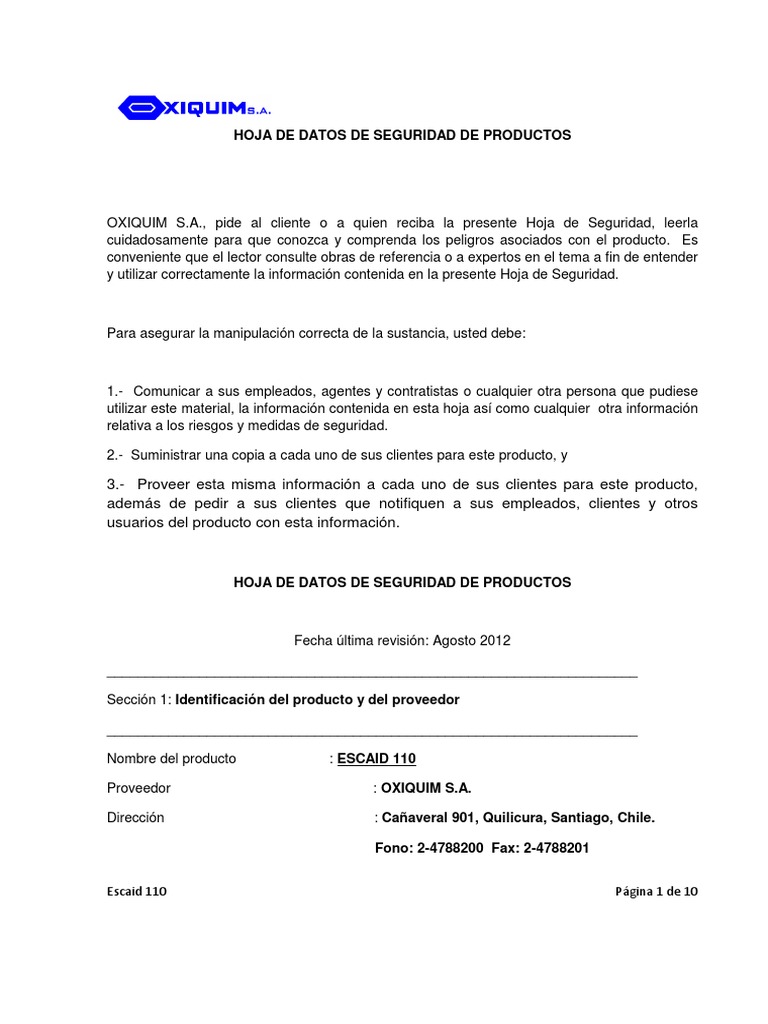 HDS Escaid 110 | Descomposición | Dióxido de carbono