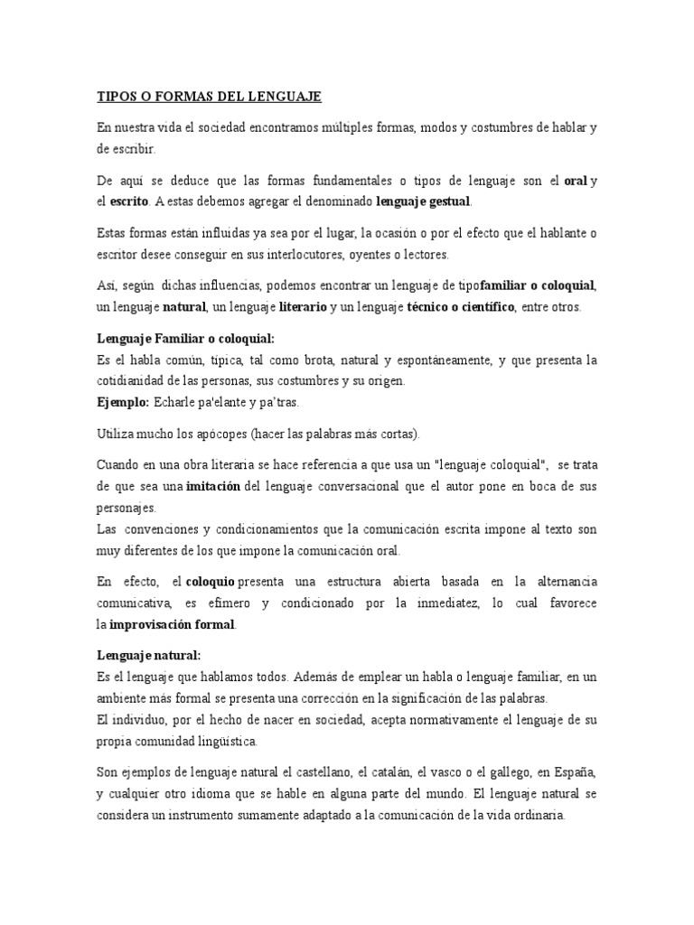 Tipos o Formas Del Lenguaje | PDF | Lingüística | Science