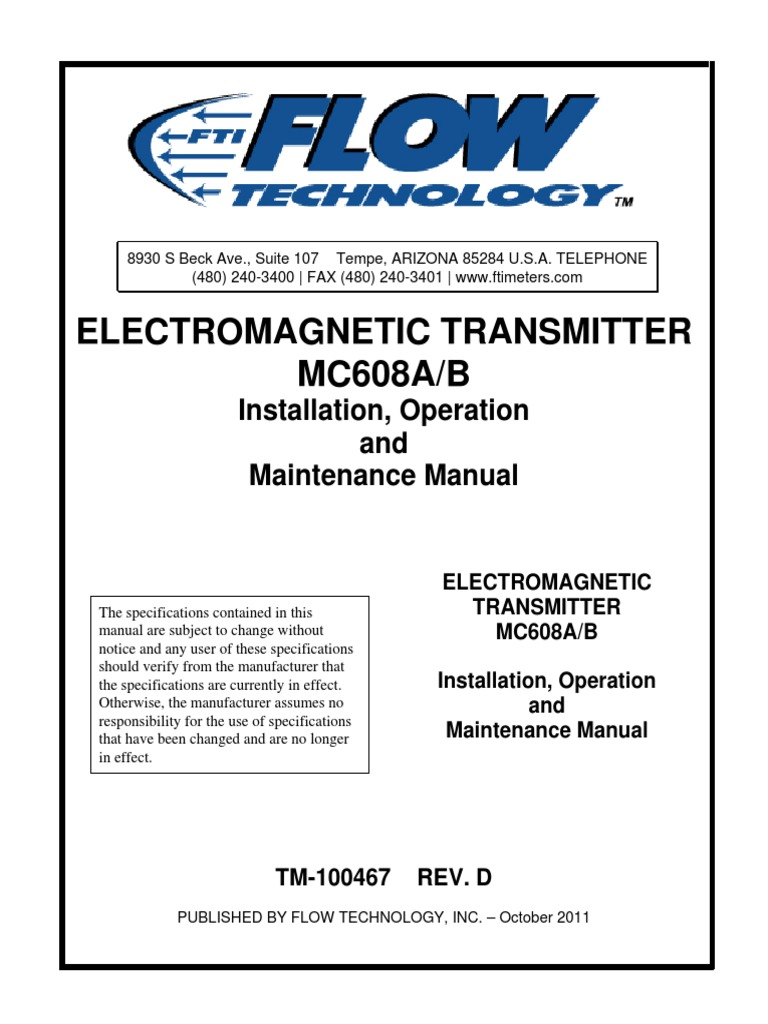 Flow Technology TM Mc608 Magnetic Flow Transmitter | PDF | Flow ...