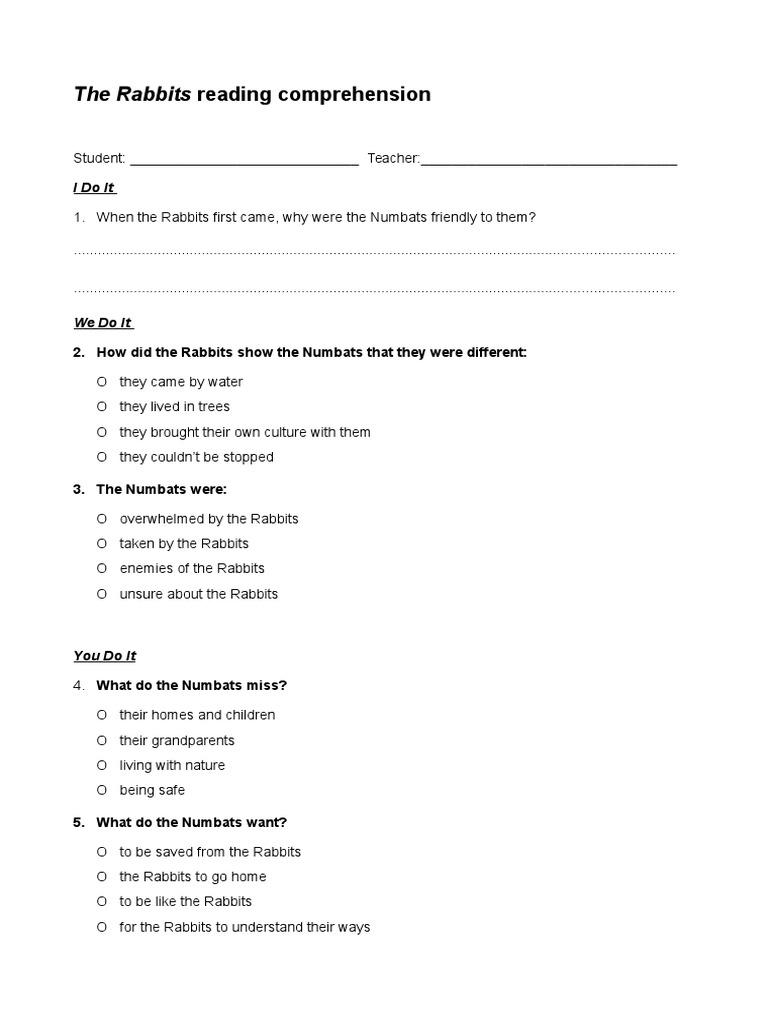 The Rabbits Reading Comprehension: Idoit | PDF