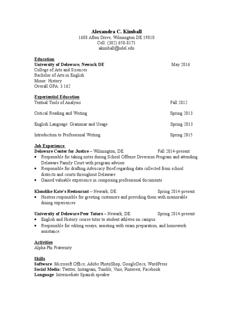 Alexandra Kimball Resume Overview | PDF | Language Arts & Discipline