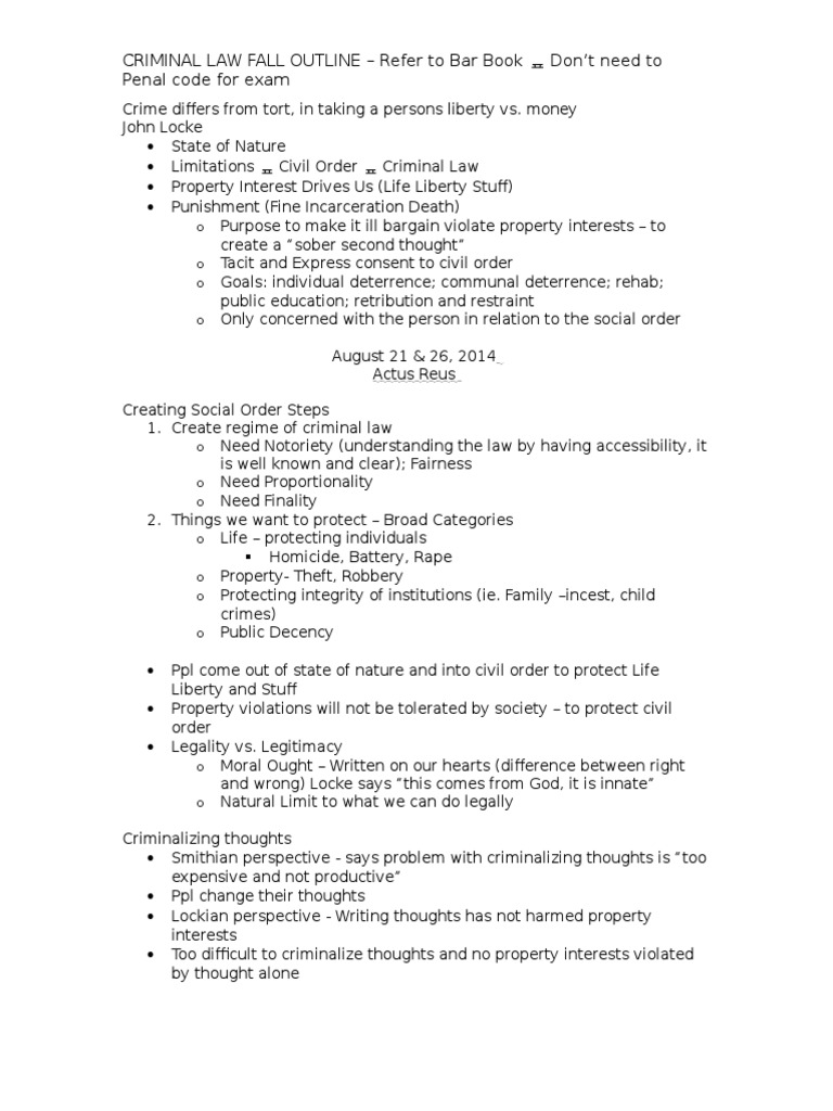 Crim Law Outline | PDF | Mens Rea | Murder