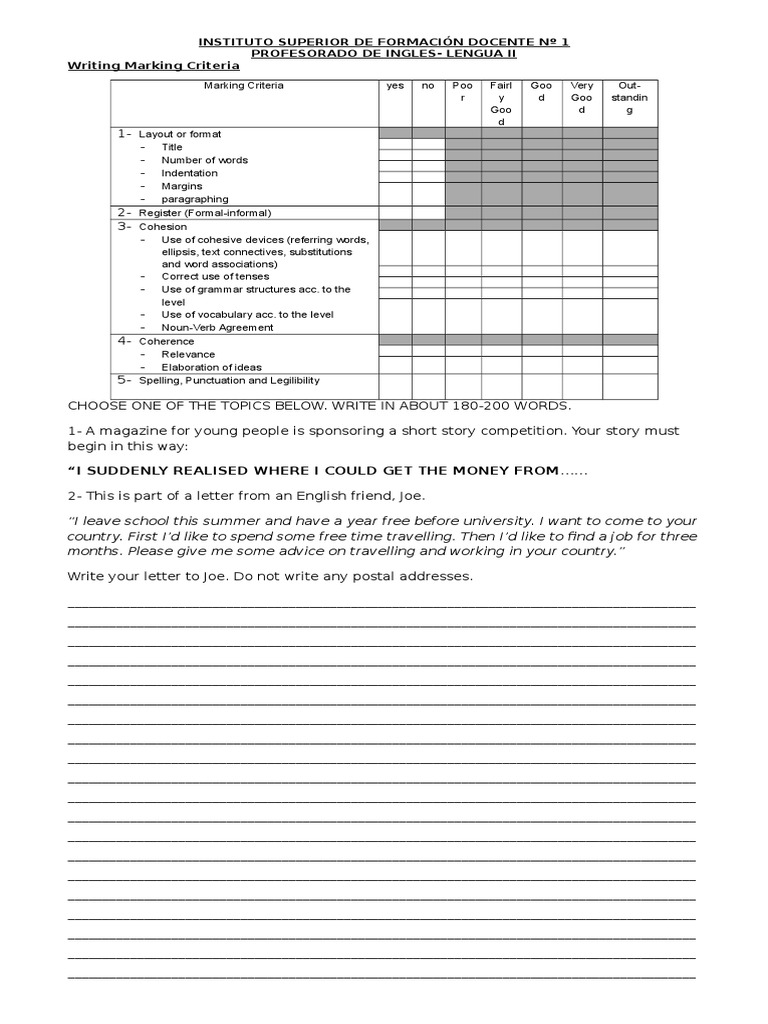 Writing Marking Criteria for English Students | PDF | Language Arts ...