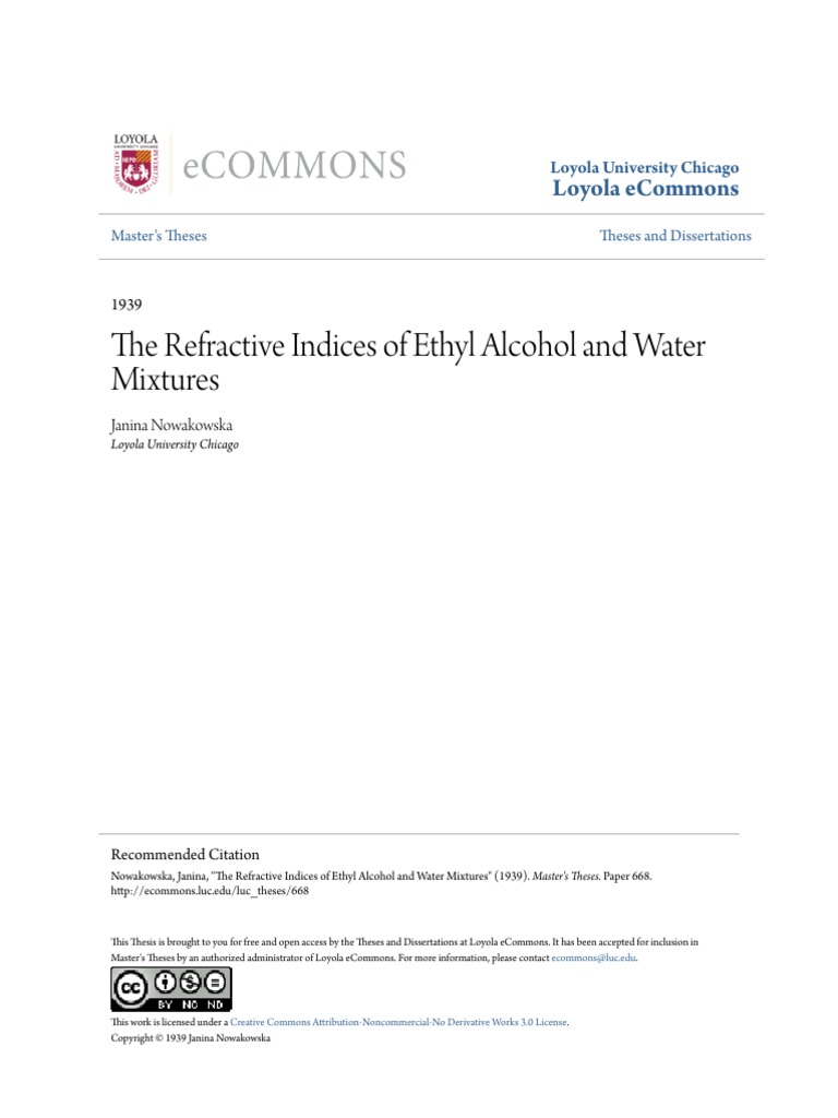 The Refractive Indices of Ethyl Alcohol and Water Mixtures | PDF ...