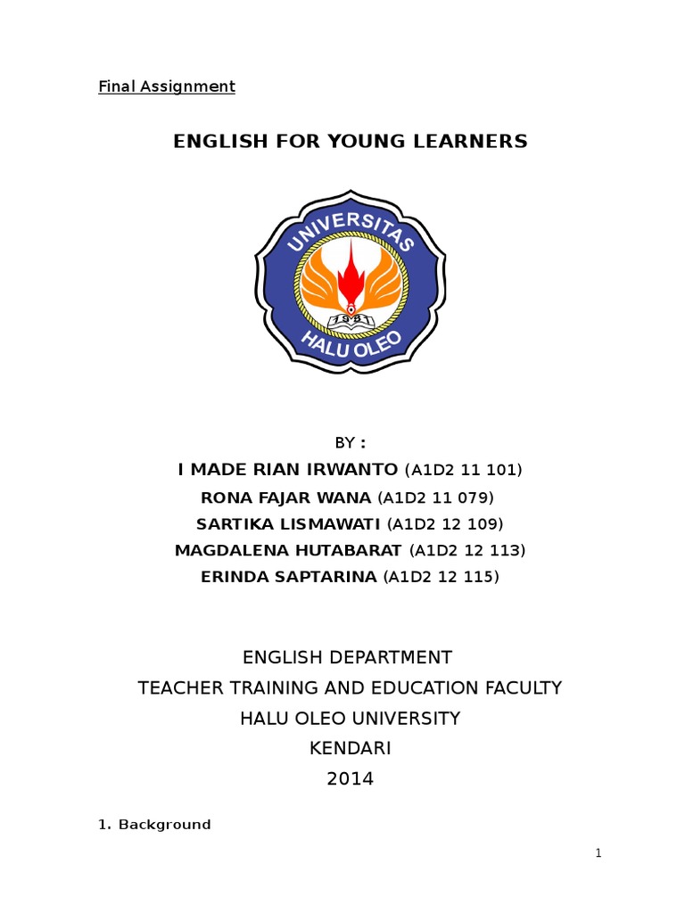 English For Young Learners: Final Assignment | PDF | Foreign Language ...