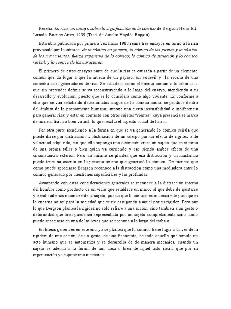 Análisis de La risa de Bergson | PDF | La risa | Comedia