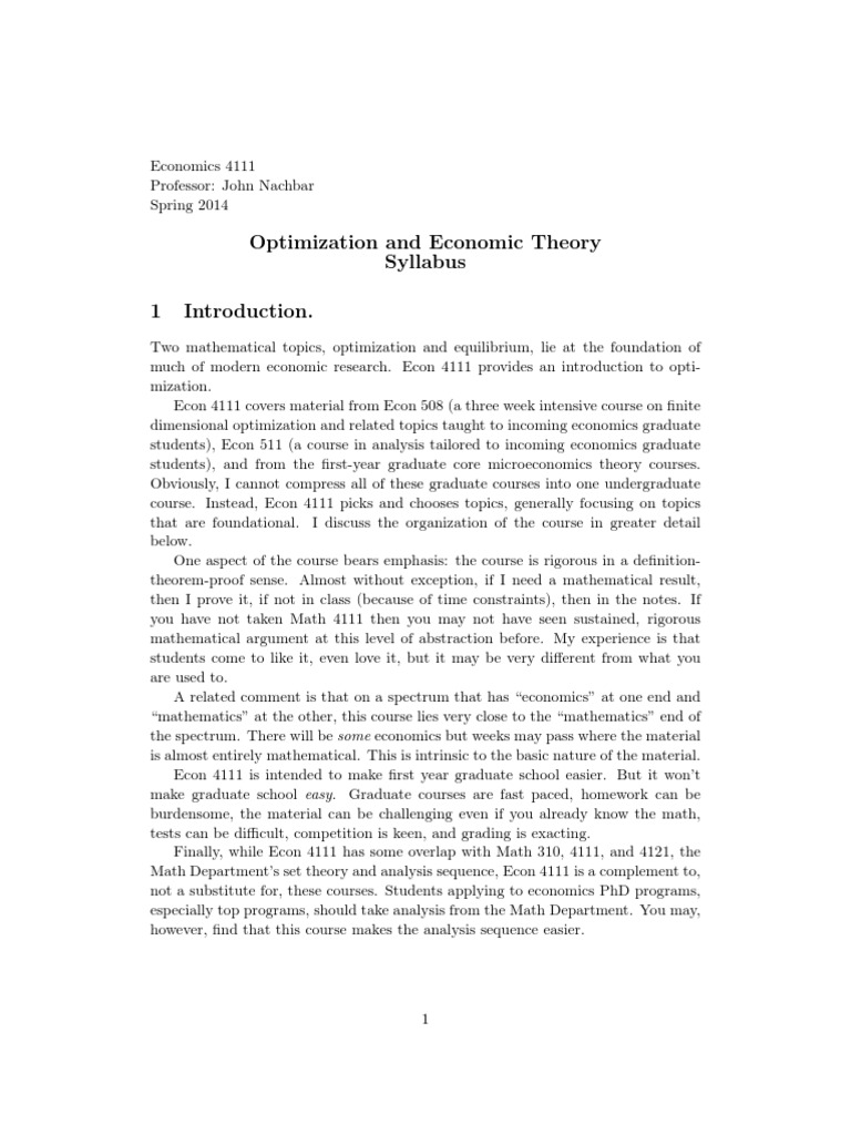 Mathematical Economics: Optimization Focus | PDF | Mathematical ...