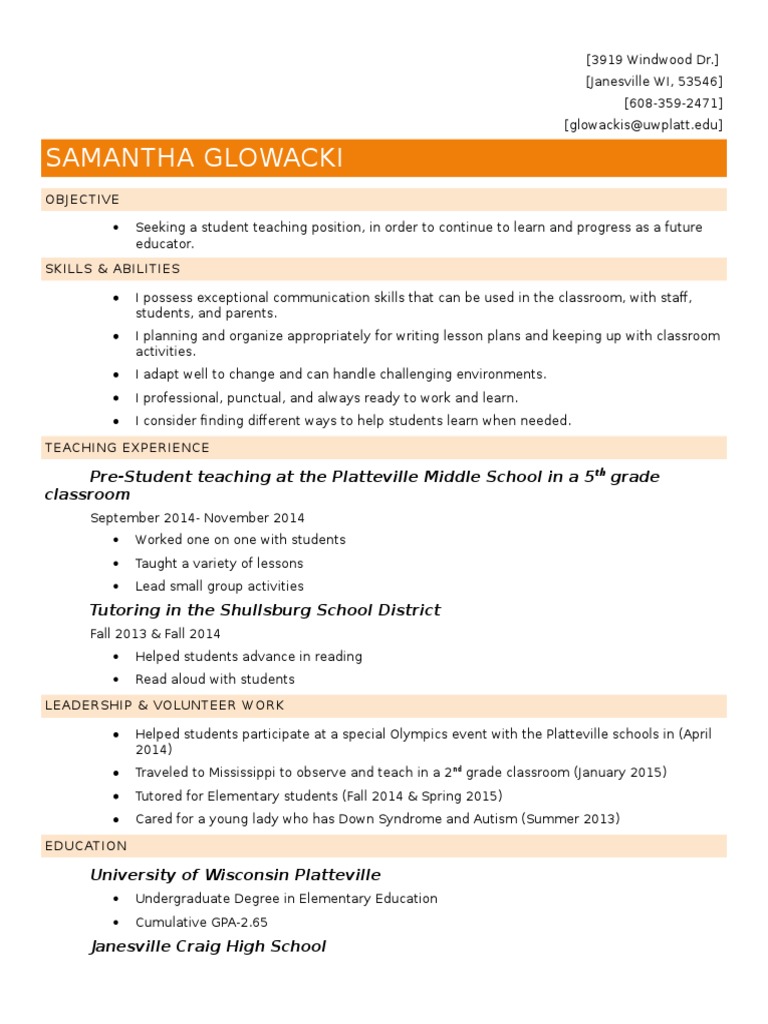 Student Teaching Experience at Platteville | PDF | Career & Growth ...