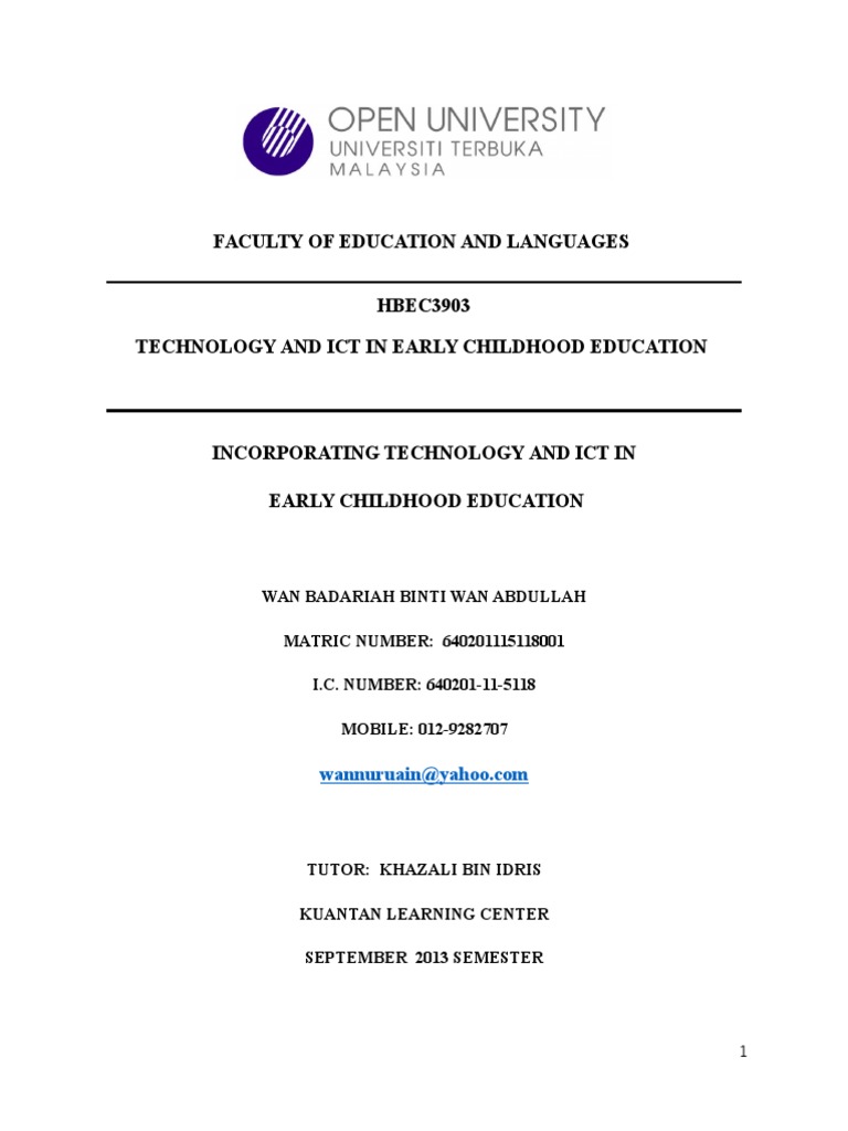 ASSIGNMENT HBEC 3903 Ok | PDF | Educational Technology | Early Childhood Education