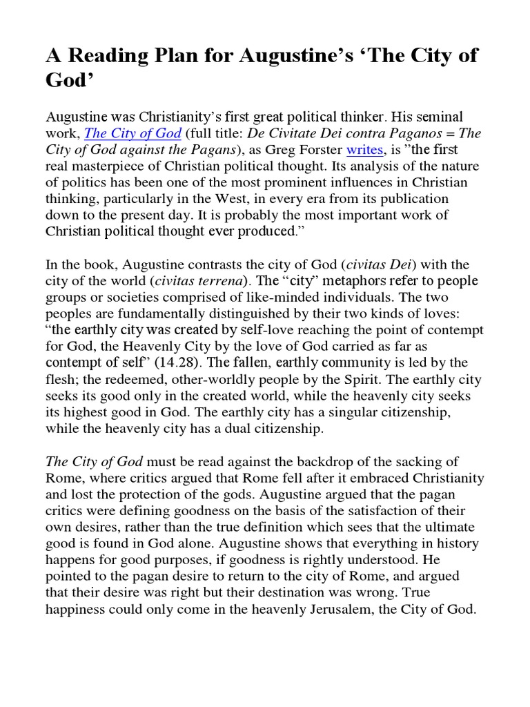 A Reading Plan For City of God | PDF | Augustine Of Hippo | Paganism