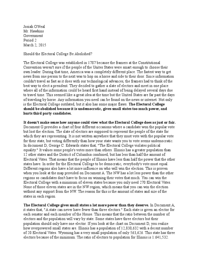 DBQ | PDF | Electoral College (United States) | Voting
