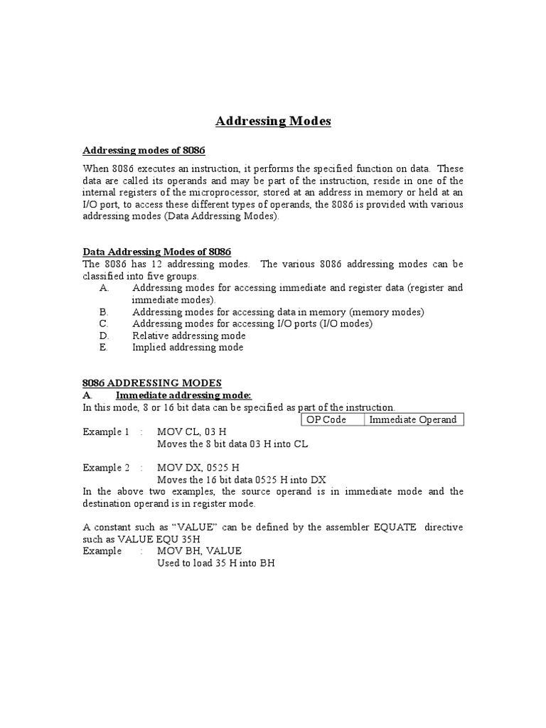 Addressing Modes of 8086 | PDF | Instruction Set | Pointer (Computer Programming)