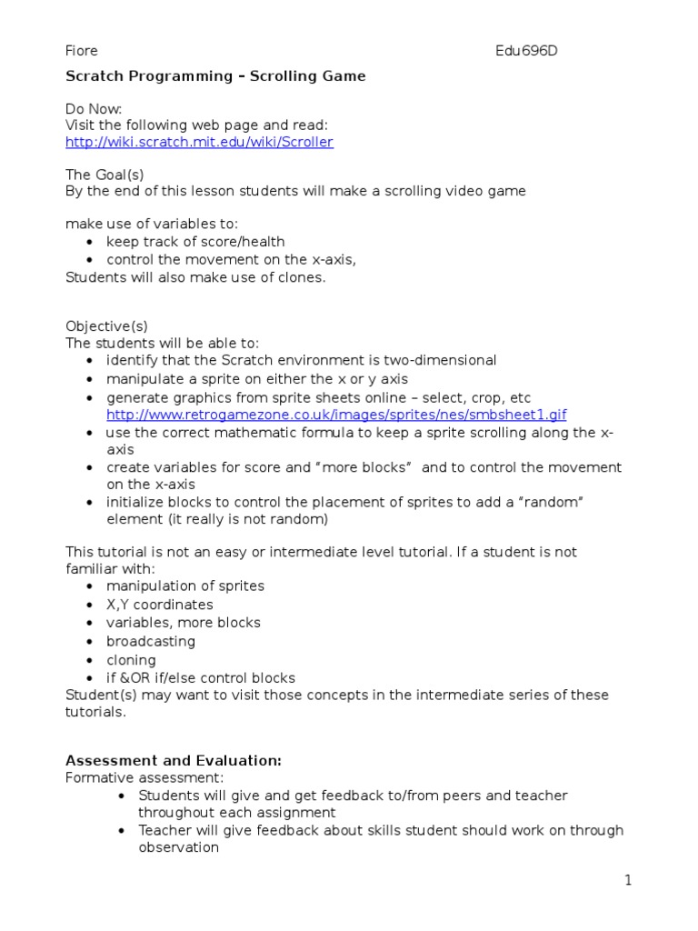 Scratch Programming Scrolling Game Pdf Educational Assessment Cartesian Coordinate System 