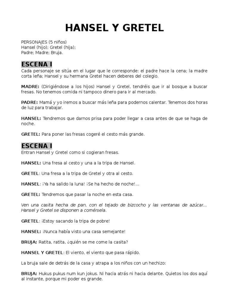 HANSEL Y GRETEL Obra de Teatro Corta | PDF | Hansel y Gretel (Ópera) | Ocio