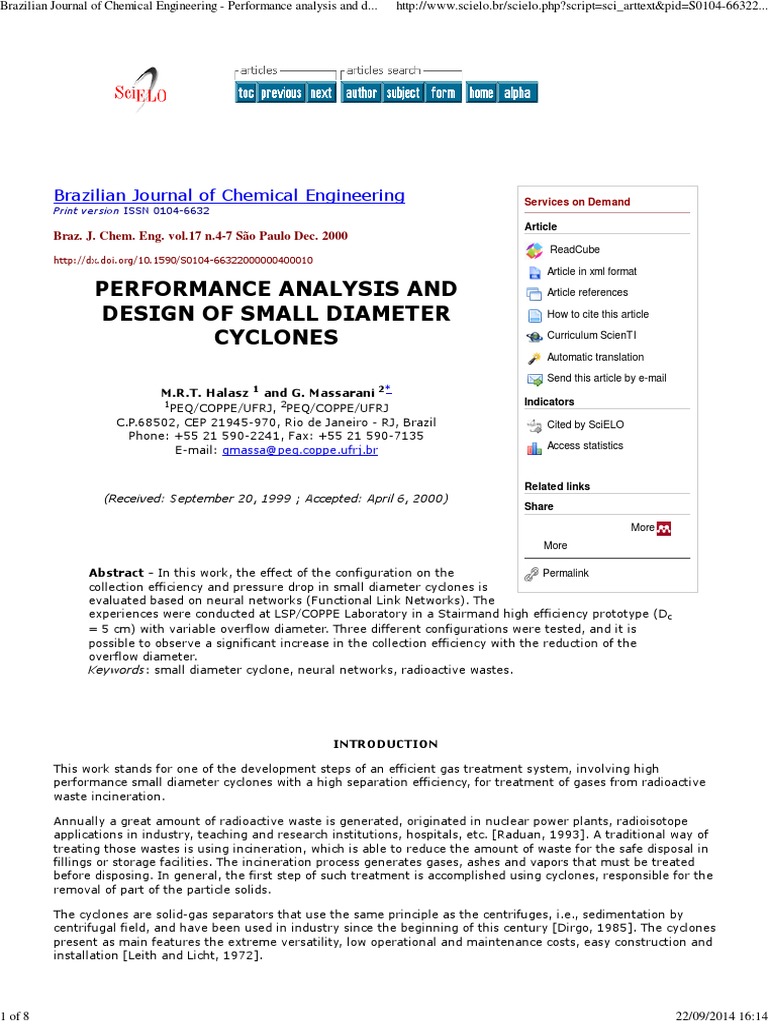 Cyclone Design | PDF | Density | Chemical Engineering