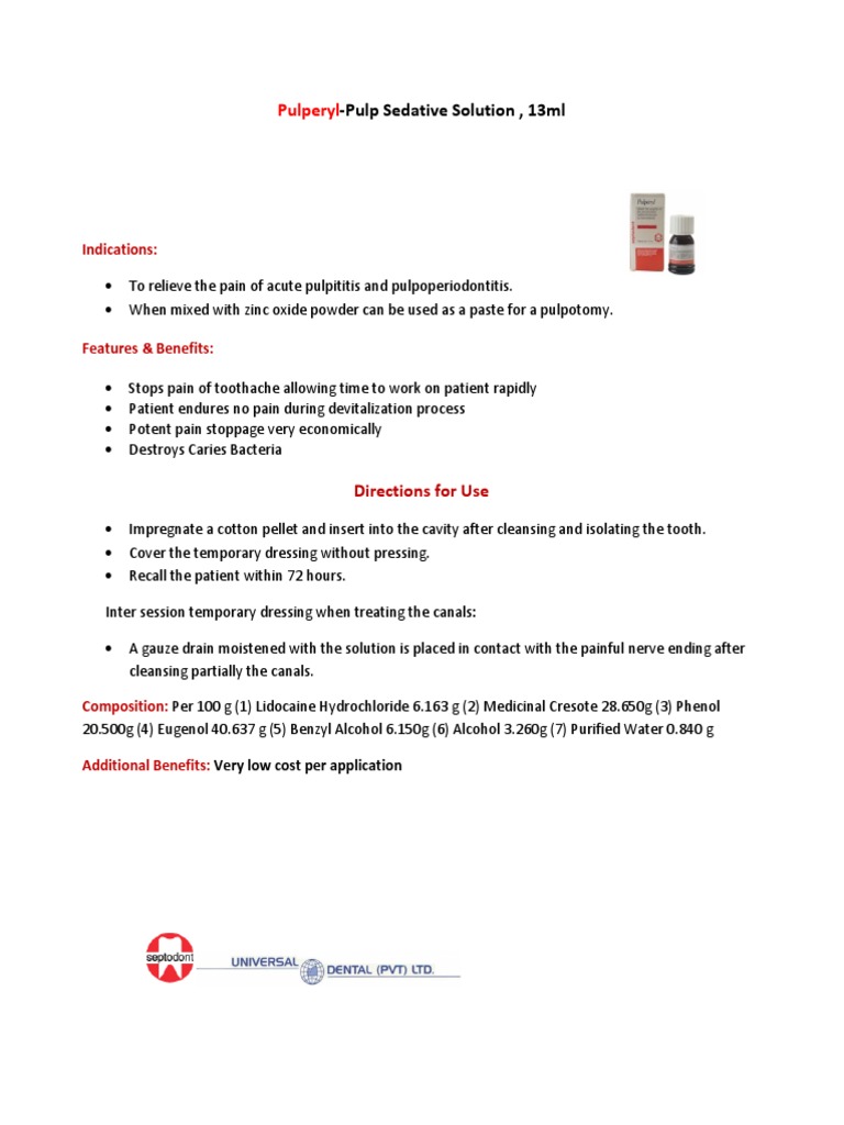 Pulperyl: - Pulp Sedative Solution, 13ml | PDF