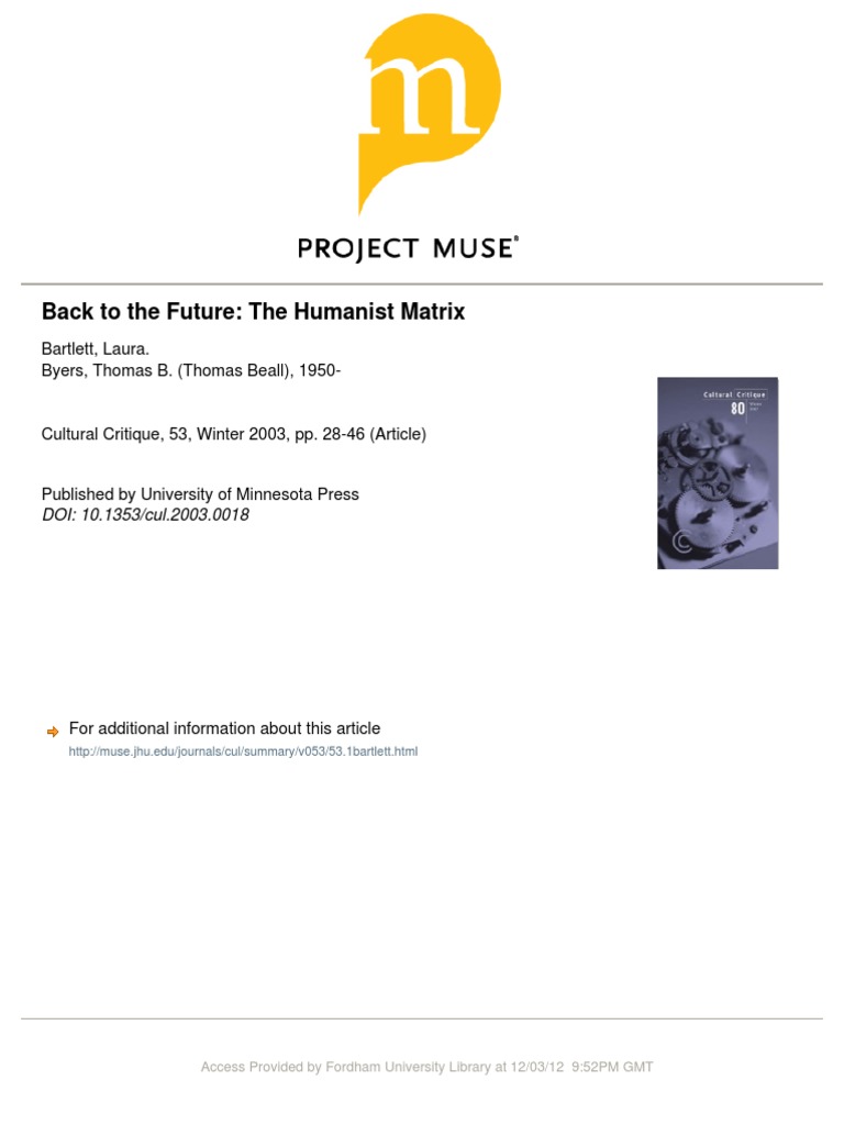 Bartlett - Back To The Future The Humanist Matrix | PDF | Posthuman ...
