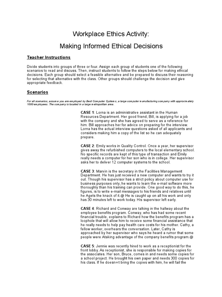 Ethical Decision-Making Scenarios | PDF | Employment | Business