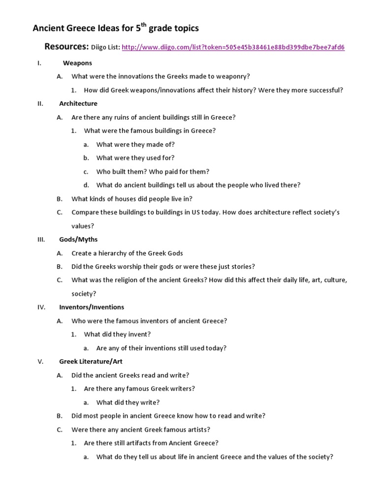 Grade 5 Ancient Greece Project Ideas | PDF | Ancient Greece | Invention