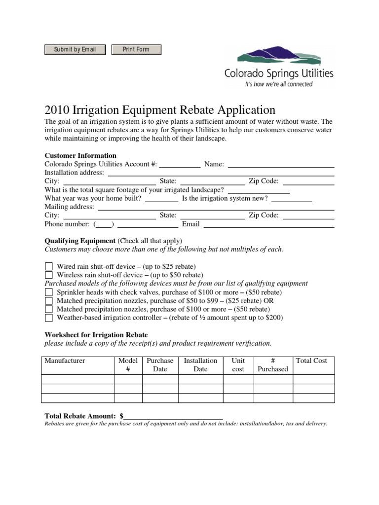 2010 Irrigation Equipment Rebate Application: Customer Information | PDF | Rebate (Marketing ...
