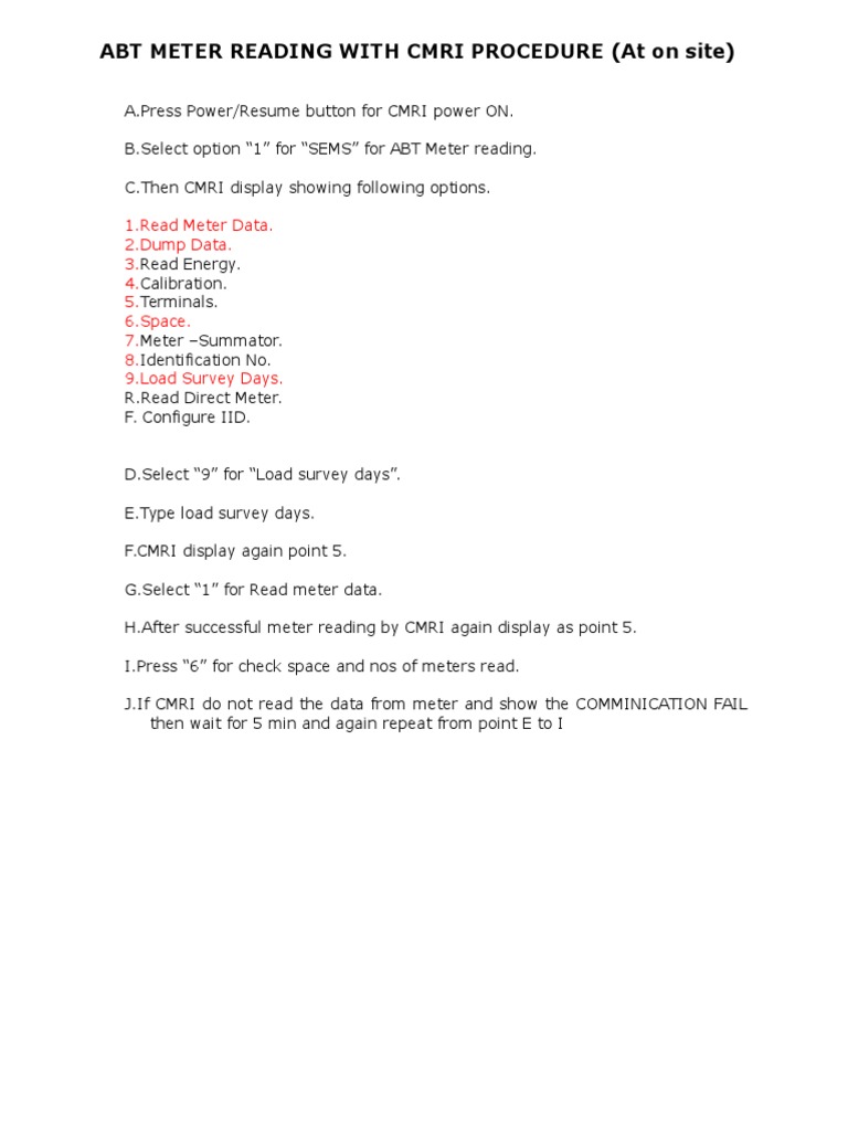 Abt Meter Reading With Cmri Procedure | Download Free PDF | Areas Of ...