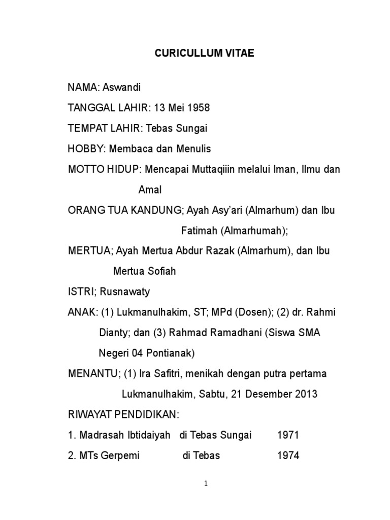 Biodata. Aswandi | PDF | Perjalanan