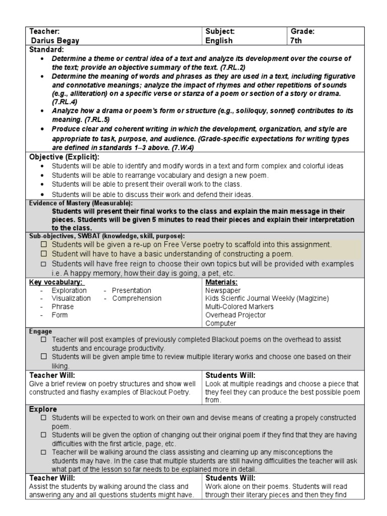7th Grade Poetry Project Overview | PDF | Poetry | Reading Comprehension