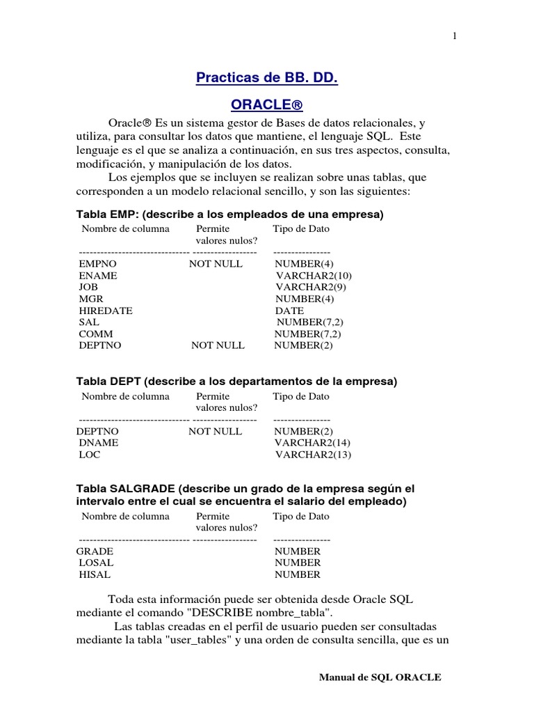 Resumen SQL Oracle | Download Free PDF | SQL | Tabla (base de datos)