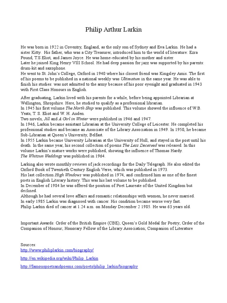 Philip Larkin | PDF | English Language Literature | Poetry