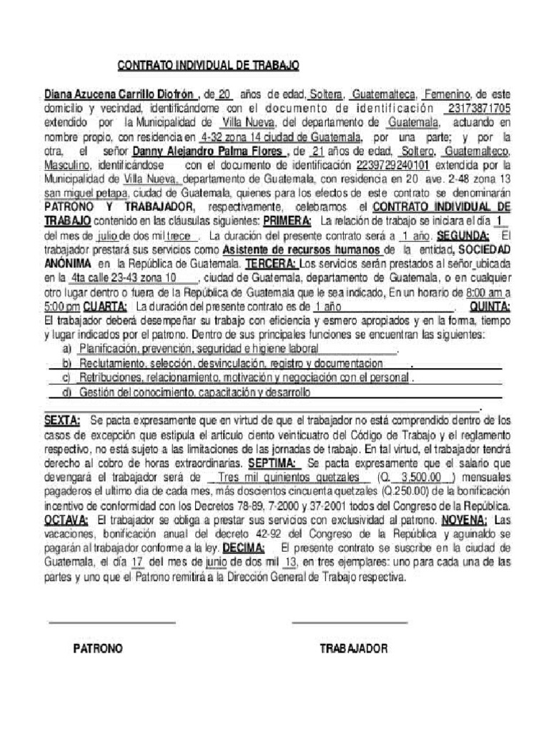 Contratos de Trabajo | PDF | Guatemala | Tiempo de trabajo
