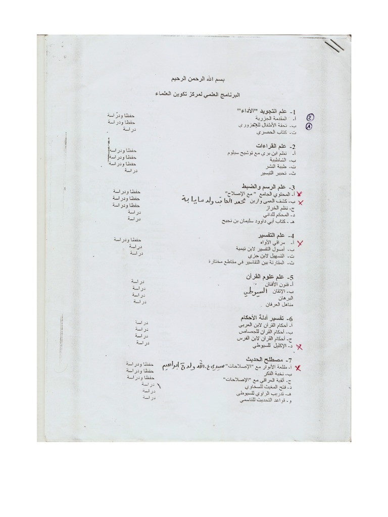 Markaz Takwin Ulama Dars Plan | PDF