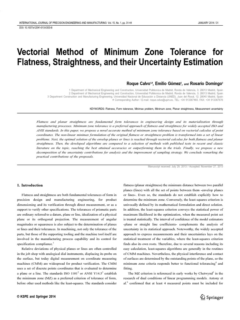 Vectorial Method of Minimum Zone Tolerance For Flatness, Straightness ...