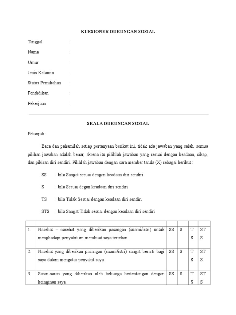 Kuesioner Dukungan Sosial Mekanisme Koping Dan Derajat Nyeri | PDF