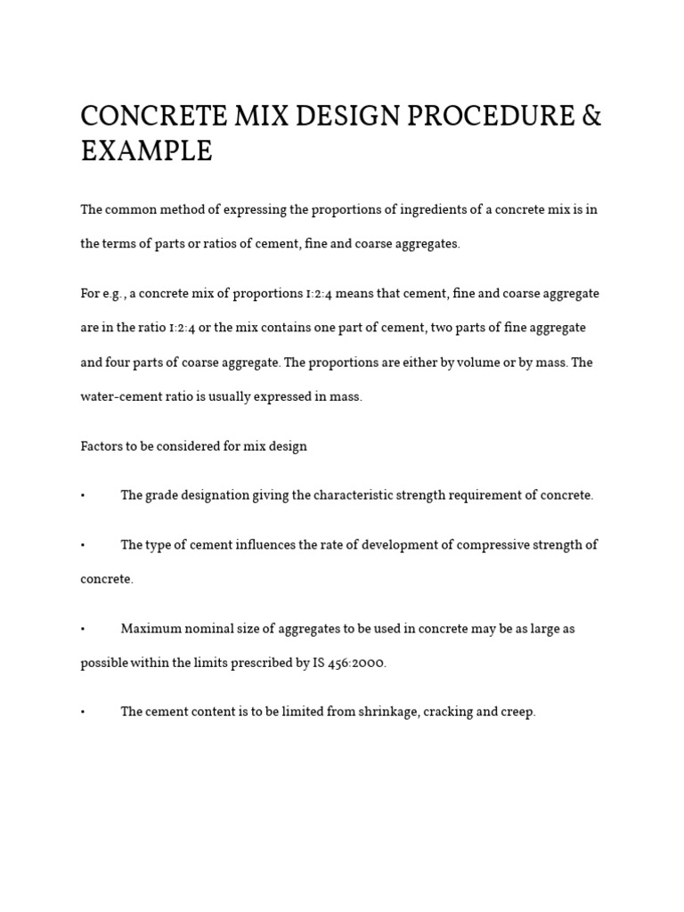 Concrete Mix Design Procedure | PDF | Concrete | Cement