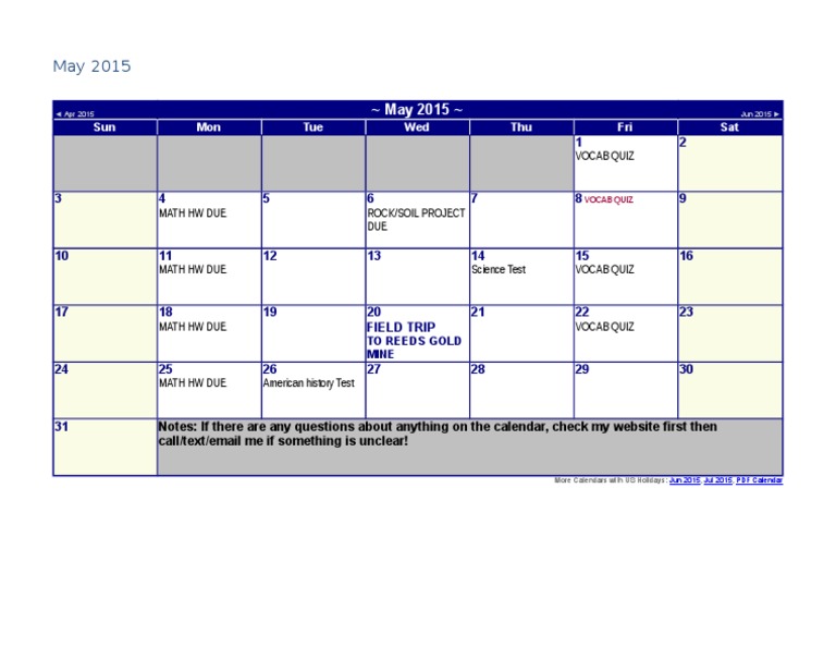 May 2015 Academic Calendar | PDF