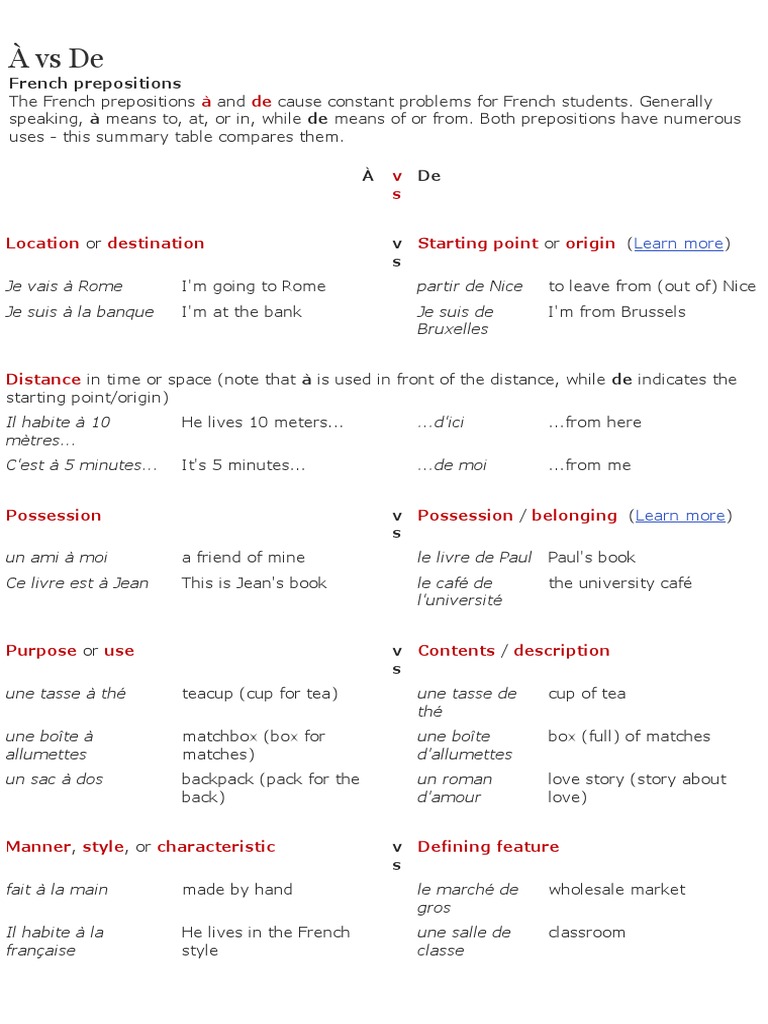 À Vs de | PDF | Preposition And Postposition | Linguistics