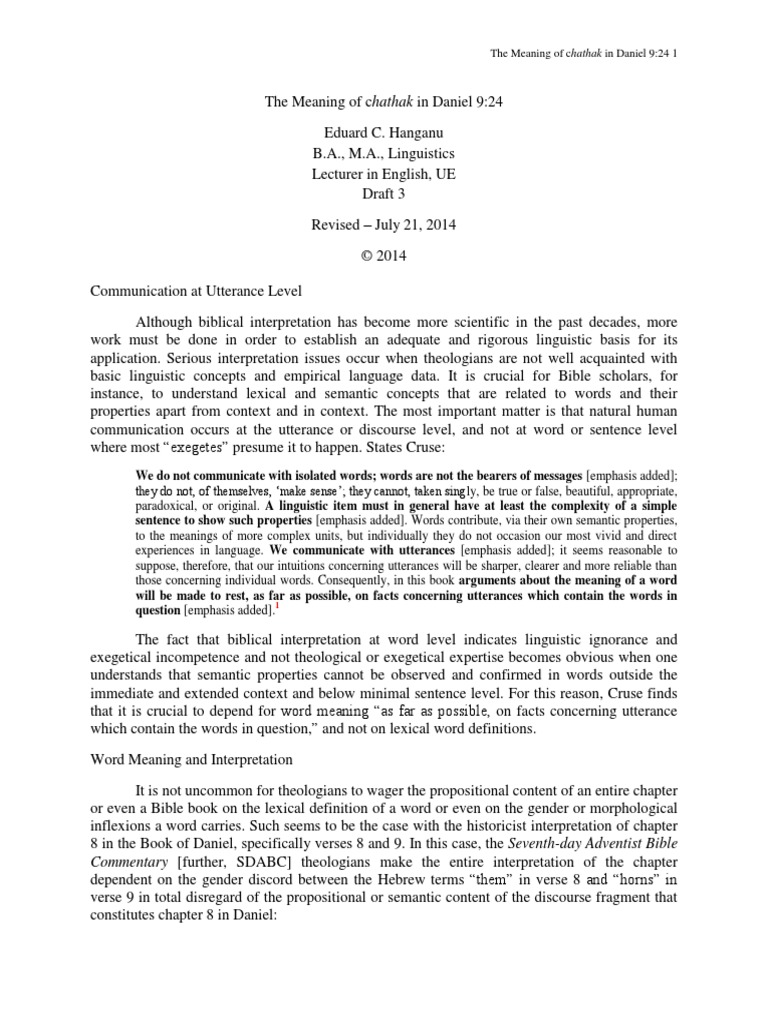 The Meaning of Chathak in Daniel 9-24 Final Version | PDF | Grammatical ...