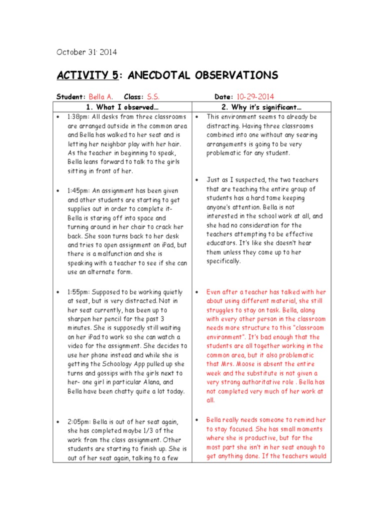 Anecdotal Observations | PDF | Classroom | Teaching And Learning