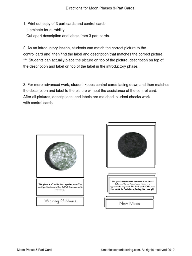 Montessori Moon Phases 3 Part Cards | PDF | Planemos | Planets Of The ...