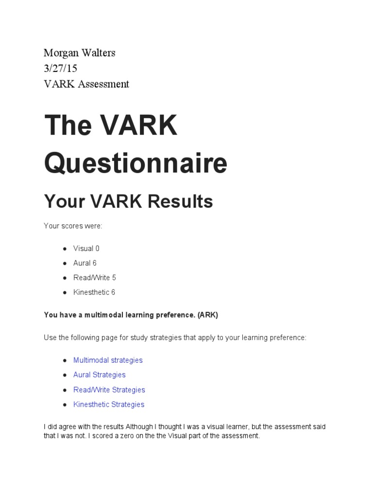 VARK Learning Preferences Assessment | PDF