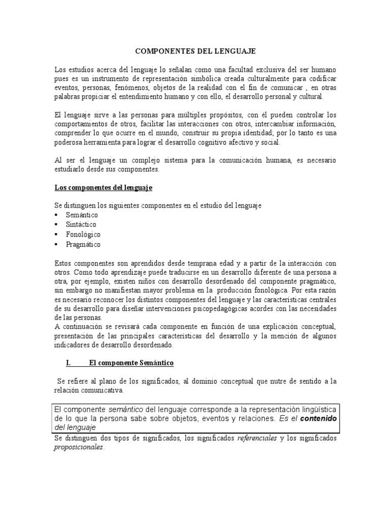 Componentes del Lenguaje Humano | PDF | Palabra | Verbo