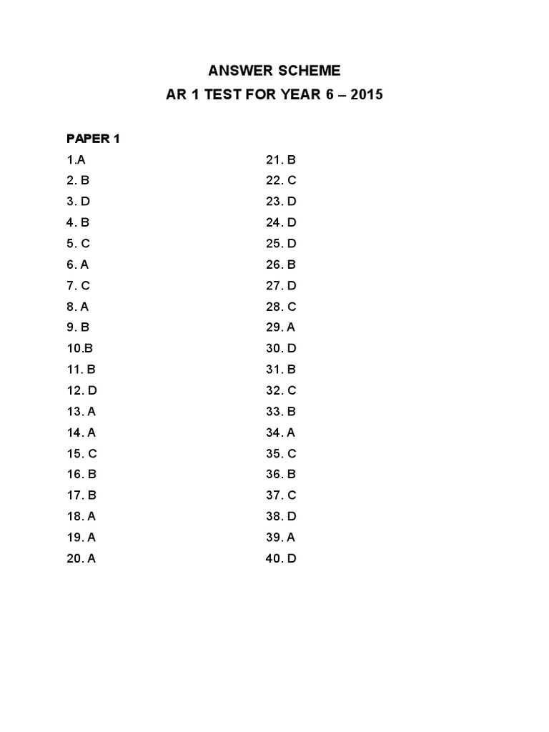 Answer Scheme For Paper 1 Ar 1 | PDF